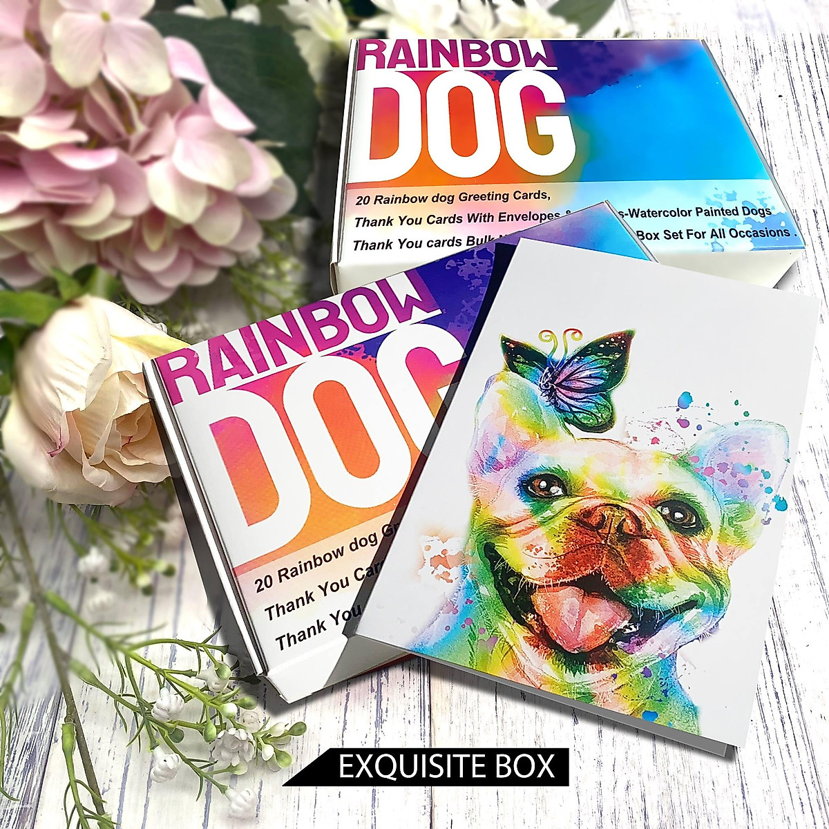 20 Greeting Cards, Rainbow dog Thank You Cards With Envelopes & Stickers-Watercolor Painted Dogs Thank You cards Bulk Note Cards Stationery Box Set For All Occasions Birthday Thank You Wedding.