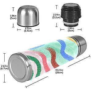 Stainless Steel Leather Vacuum Insulated Mug Colored Lines Thermos Water Bottle for Hot and Cold Drinks Kids Adults 16 Oz