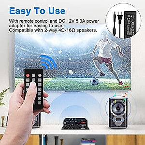 AK-380 USB SD BT.C FM AUX Audio Power Amplifier 400W+400W 2.0 CH HiFi Stereo AMP Speaker Bluetooth 5.0 Amp Receiver with 12V 5A Power Supply,Remote Control,FM Antenna for Car Home Bar Party