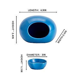 Howise Small Pet Animal Houses Habitats Decor and Food Bowl for Dwarf Gerbils Hamster Sand Bath Container, Ceramic Hamster Hideout Hut Cave Bathtub Bed House, Hamster Bathroom Cage