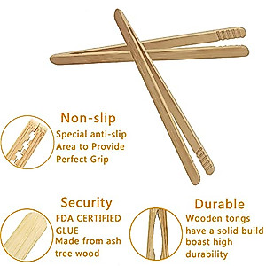 7 Inch Bamboo Kitchen Utensil Tongs, Reusable Bamboo Toast Tongs for Toast, Kimchi, Fruit and Tea, 8 Pcs.