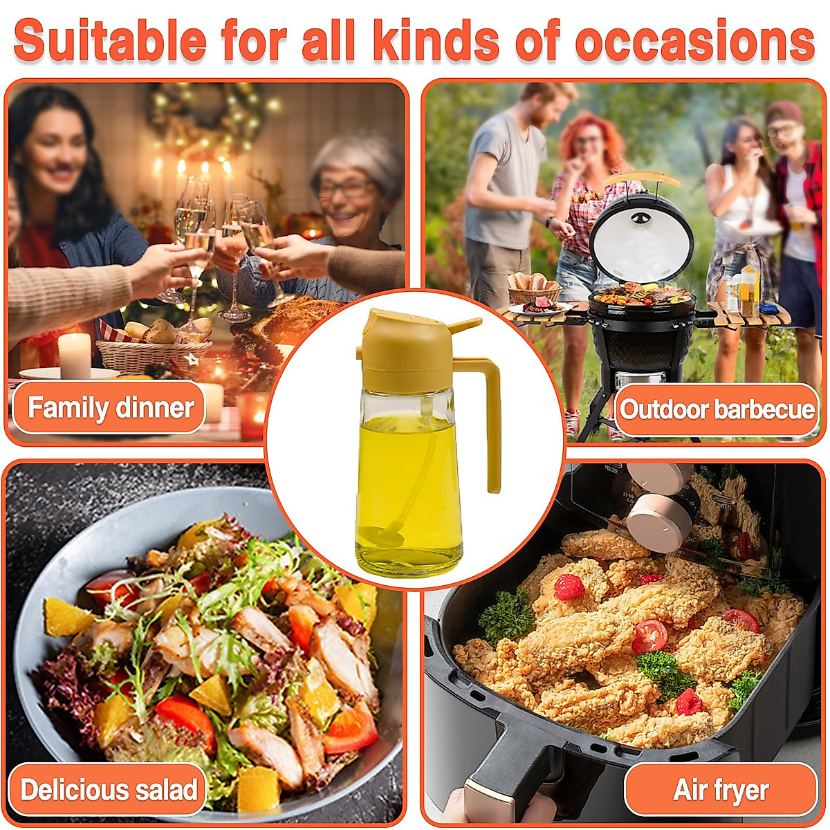 Generic 2 In 1 Oil Dispenser And Oil Sprayer, 16 Oz/470 Ml Oil Dispenser For Kitchen Spray, With Fine Mist Nozzle, Suitable For Cooking, Air Fryer, Salad, Grilling, Baking (Black, 470ml/16oz)