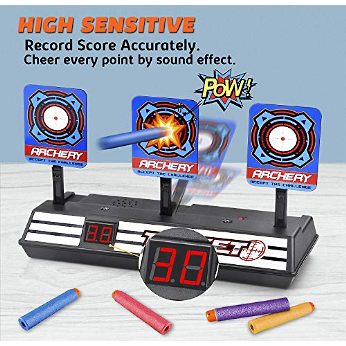 Gasince Running Shooting Target for Nerf Guns Compatible with Nerf N-Strike Elite, Mega & Rival, Electronic Scoring Auto Reset Digital Targets, Ideal Gift Toy for Kids Boys & Girls