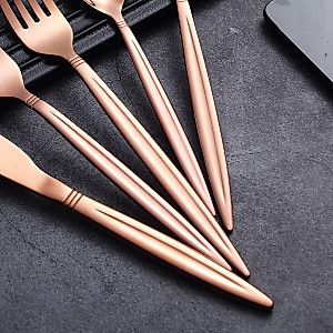 Rose Gold Silverware Set, Berglander Titanium Rose Gold Plating Flatware Set 20 Pieces, Stainless Steel Rose Gold Cutlery Set, Copper Silverware Set Service For 4