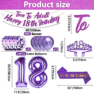 Purple18th Birthday Decorations for Girls Purple 18th Birthday Banner 40 Inch NO. 18 Purple Foil Balloons Purple Confetti Balloons 18th Purple Party Set (Purple-18)