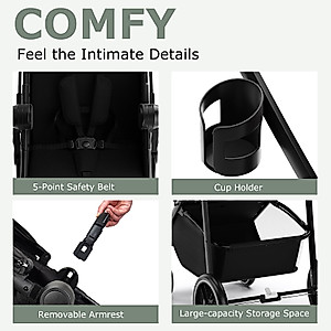 INFANS 2 in 1 Baby Stroller, High Landscape Infant Stroller & Reversible Bassinet Pram, Foldable Pushchair with Adjustable Canopy, Storage Basket, Cup Holder, Suspension Wheels (Black)