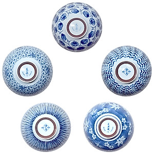 Japanese Handcrafted Rice Bowl, Authentic Mino Ware Pottery, Aie gawari Chawan, set of 5