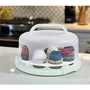 Kivi Cake Carrier with Lid and Handle – Practical Cake Holder with Lid and Sturdy Clamps – Multipurpose Cake Container 10 Inch - Cupcake Carrier fits 11 Cupcakes - Dishwasher Safe