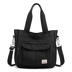 Blostirno Women's Casual Tote Shoulder Crossbody Bag Large Capacity Nylon Top Handle Daily Handbag Purse Work Bags Black