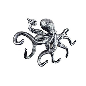 Antique Silver Cast Iron Octopus Hook 11 Inch - Decorative Hook - Sealife Metal Wall Hook