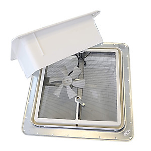 Class A Customs 14" RV Roof Vent 12 Volt Powered Fan w/White Wedge Lid - 5" Garnish Ring | 71112A-5G