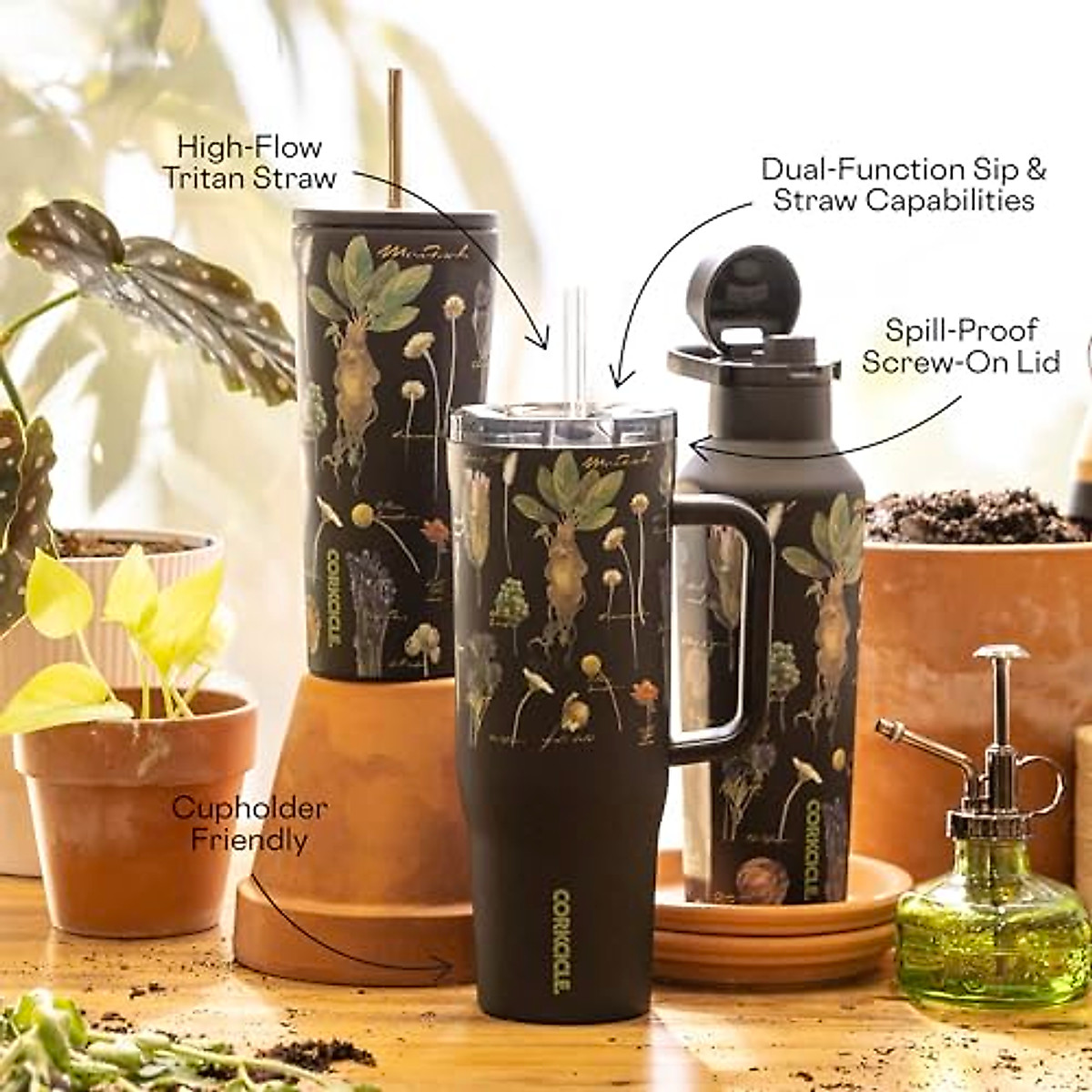 Corkcicle x Warner Brothers Harry Potter Herbology Cruiser - Insulated Tumbler with Handle & Straw, 40 oz – Reusable Water Bottle - Cold for 20 Hours, Hot for 9 Hours – Cupholder Friendly, Spill Proof