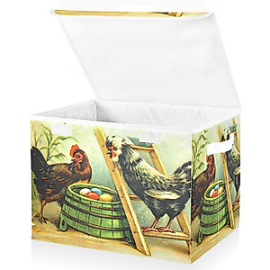 RunningBear Rooster Egg Large Storage Bins with Lid Collapsible Storage Bin Cube Basket Organizer Fabric Storage Baskets for Clothes Towels Magazine