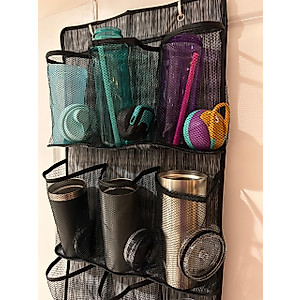 Jokari Tumbler and Bottle Storage Organizer Door Rack Holds Large Water and Drinking Containers with a Unique Over the Door Shelf System with Mesh Net Sleeves that Hangs Perfect in a Kitchen Pantry