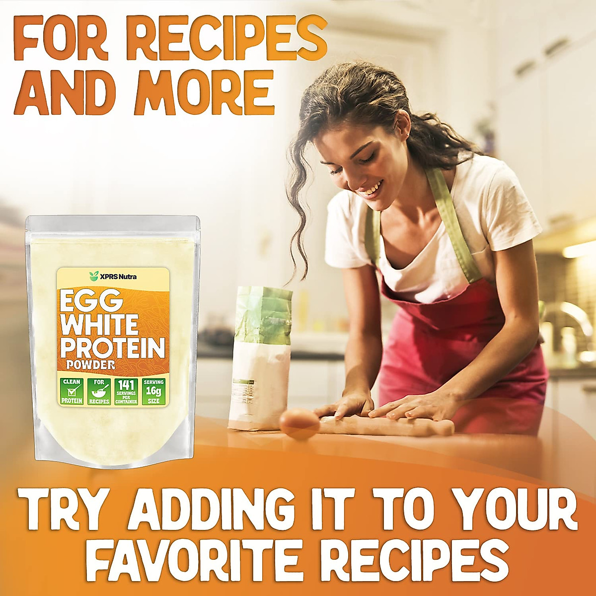 XPRS Nutra Egg White Protein Powder - Bulk Powdered Egg White Unflavored Protein Powder - 100% Egg Whites Powdered Eggs - Premium Meringue Powder Used for Egg White Powder Baking (1 Pound)