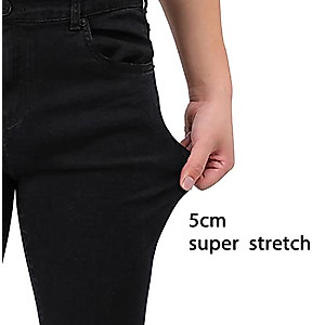 Woenzaia Black Ripped Skinny Jeans for Men Stretch Slim Fit Distressed Denim Jeans Tapered Jean Pants