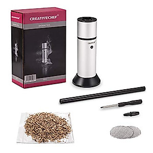 TMKEFFC Portable Smoker Gun, Handheld Smoke Infuser for Cocktail Food Drink Smoking, Enhance Taste for Meat, Sous Vide Steak, Grill, BBQ, Popcorn, Cheese, Wood Chips Included, Silver