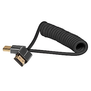 KONDOR BLUE | 4K HDMI to HDMI Thin Short Coiled Braided Cable for On-Camera Monitors, Capture Cards (Black)
