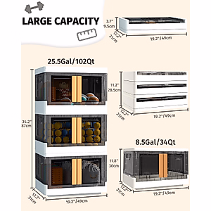 oyenbboi Collapsible Storage Bins with Lids, Stackable Storage Bins with Door, Foldable Plastic Storage Containers with Wheels (8.4 Gal - 3 Pack)