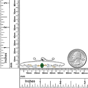 Gem Stone King 925 Silver and 10K Yellow Gold Oval Green Created Emerald White Moissanite and White Lab Grown Diamond Tennis Bracelet For Women (1.39 Cttw, Fully Adjustable Up to 9 Inch)