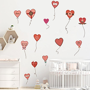Valentine's Day Wall Decals Heart-Shaped Balloon Wall Stickers DIY Removable Mural for Nursery Baby Room Bedroom Doors Windows Valentine's Day Party Wall Decor