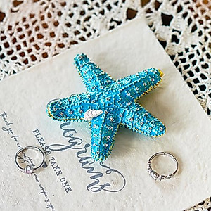 YU FENG Jeweled Starfish Figurine Trinket Boxes Hinged Collectible Painted Enameled Sea Star Animal Jewelry Holder Box(Ocean Blue)