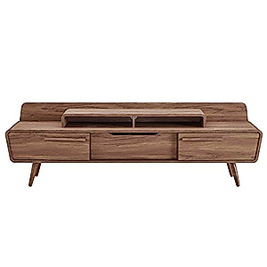 Modway Omnistand 74" Mid-Century Modern Low Profile Media Console Entertainment TV Stand in Walnut