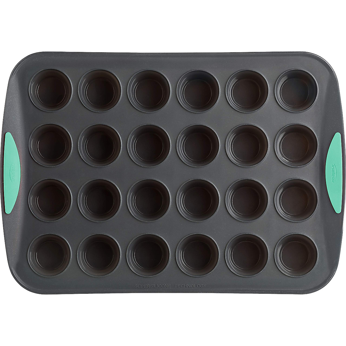 Trudeau Structure Silicone Muffin Pan, 24 Cup Mini, Grey/Mint