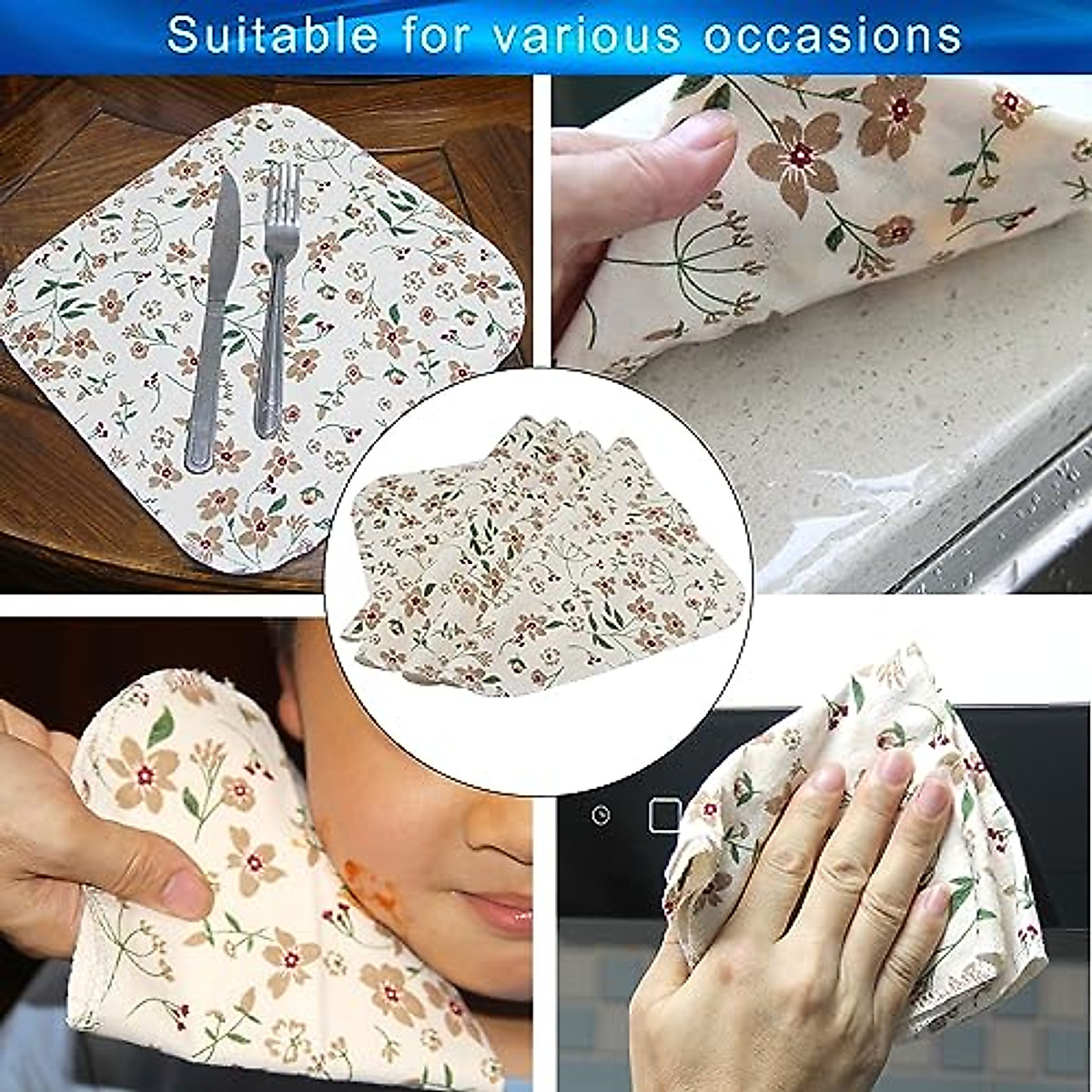 Pinowu Reusable Paper Towels Cotton Cloths (12pcs), Absorbent Kitchen Dishcloths (10x10 inch) Washable Paperless Towels Zero Waste Alternative Napkins for Kitchen Household Cleaning