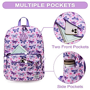 RAVUO Lightweight Butterfly School Backpack Bookbag and Lunch Bag Box Lunchbox Set for Girls