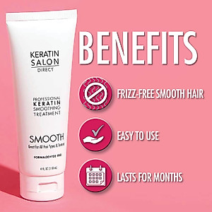 Keratin Salon Direct Keratin Hair Treatment, 4 oz | Frizz Control, Formaldehyde Free, Salon Quality, Smoothing Treatment, Long Lasting, Cream for All, Frizzy, Curly, Dry, Damaged Hair