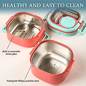 Stackable Lunch Container for Adults with 45oz Large Capacity Stainless Steel bento box Adult lunch box, Leak-Proof Durable All-in-One Bento Box Built In Divider, Spoon, Dressing Container (Pink)