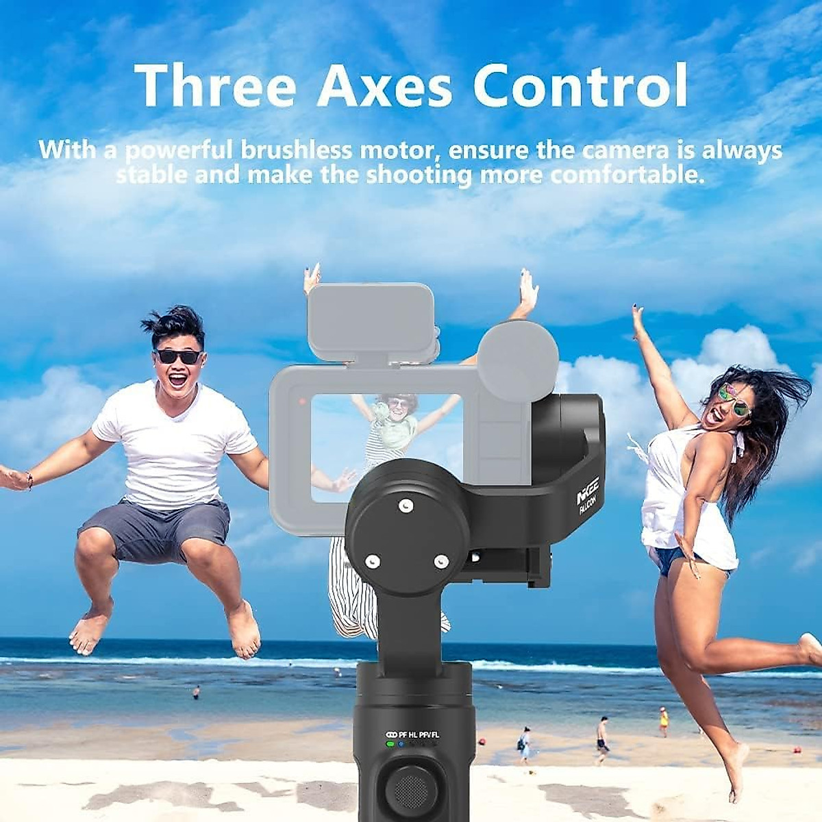 INKEE Falcon Plus Action Cameras Gimbal Stabilizer, 9H Battery Life Wireless Control USB-C Universal Charging Compatible with GoPro 10/9/8/7/6/5 Osmo Action Insta 360, GoPro Media Mode