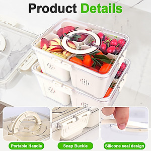 Airtight Fruit Storage Containers for Fridge: 4 Compartment Large Food Storage Container with Lids & Handle & Removable Drain Tray - Berry Fruit Vegetable Fresh Produce Saver for Travel Picnic