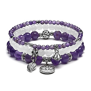 PESOENTH Healing Crystal Bracelets for Women Natural Gemstone Healing Stone Beaded Stretch Bracelet Purple Amethyst Jewelry Gifts