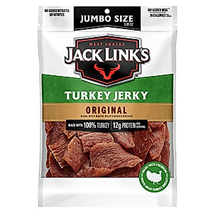 Jack Link's Turkey Jerky, Original, 5.85 oz. Sharing Size Bag – Flavorful Meat Snack with 12g of Protein, 80 Calories, Made with 100% Turkey - 96% Fat Free, No Added MSG or Nitrates/Nitrites