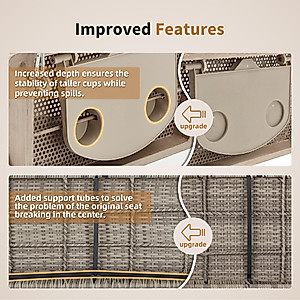 RYNSTO 3-Seat Wicker Hanging Porch Swing Outdoor with Non-Spill Cup Holder, Rattan Patio Swing Bench Ergonomic Design with Cushions & Chains, Heavy Duty 900 LBS Capacity for Deck, Garden, Backyard