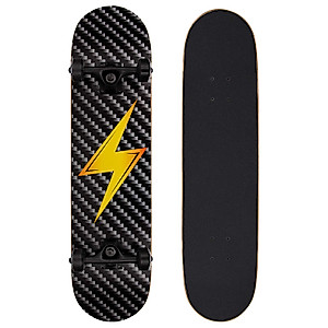 NPET Pro Skateboard Complete 31 Inch 7 Layer Canadian Maple Double Kick Concave Deck Skating Skateboard (Lightning)