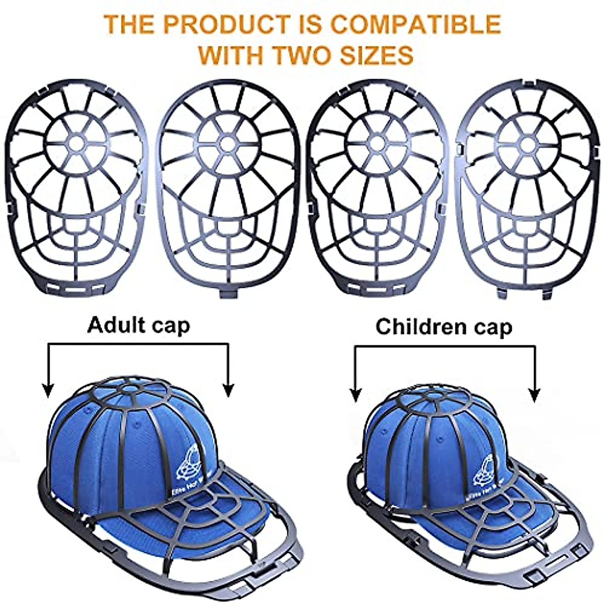 Eiito Hat washer for Washing machcine, 2 Pack Hat Cleaner for Baseball Caps Hat Shaper for Dishwasher, 2 Sizes-4 Pcs Hat Cage Rack Frame fit Adult and Children Wash Caps