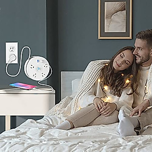 Retractable Power Strip, 6ft Extension Cord Retractable Power Strip Surge Protector with 4 Outlets 2 Smart USB Ports and Hook, Portable & Neat for Travel/Home/Office (White)