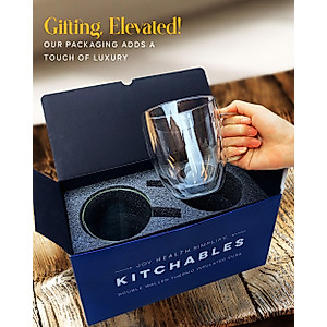 Kitchables Double Walled Glass Coffee Mugs Set of 2, 20oz Insulated Glass Coffee Mugs for Cappuccino, Latte, Tea, Espresso - Latte cup - Tazas Para Cafe