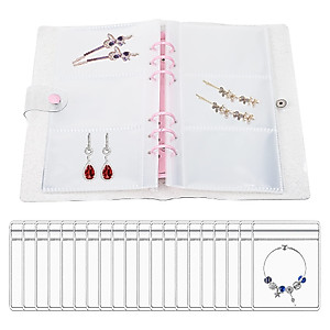 peony man 120 Grids Transparent Jewelry Storage Book Clear Portable Travel Storage Album Jewelry Earring Holder Organizer Anti Oxidation Jewelry Plastic Storage Book with 50 Pieces Small Ziplock Bags