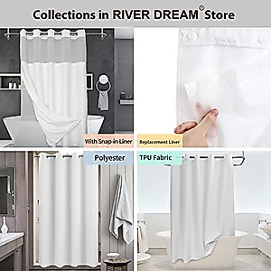 No Hook Slub Textured Shower Curtain with Snap-in PEVA Liner Set - 71" x 74"(72"), Hotel Style with See Through Top Window, Fabric Outer Curtain & Waterproof Inner Liner, White, 71x74