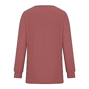 Long Sleeve T Shirts for Women Solid Novelty Henley Neck V-Neck Pink Tops Fall Cotton Blouse Loungewear Tees Shirts Collar Sweatshirts Trendy Blusas De Mujer Elegantes Watermelon Red L