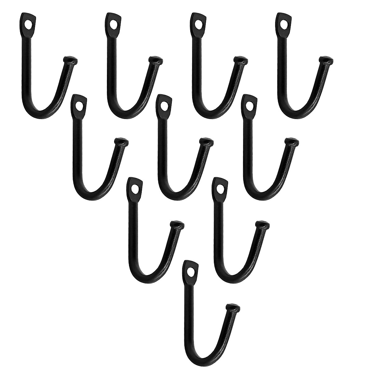 Piutouyar Metal J Shaped Iron Hooks, 1.4 Inch Wall Mounted Single Hooks, Simple Hanger Hook for Coats, Bags and Key, Black (10Pcs)