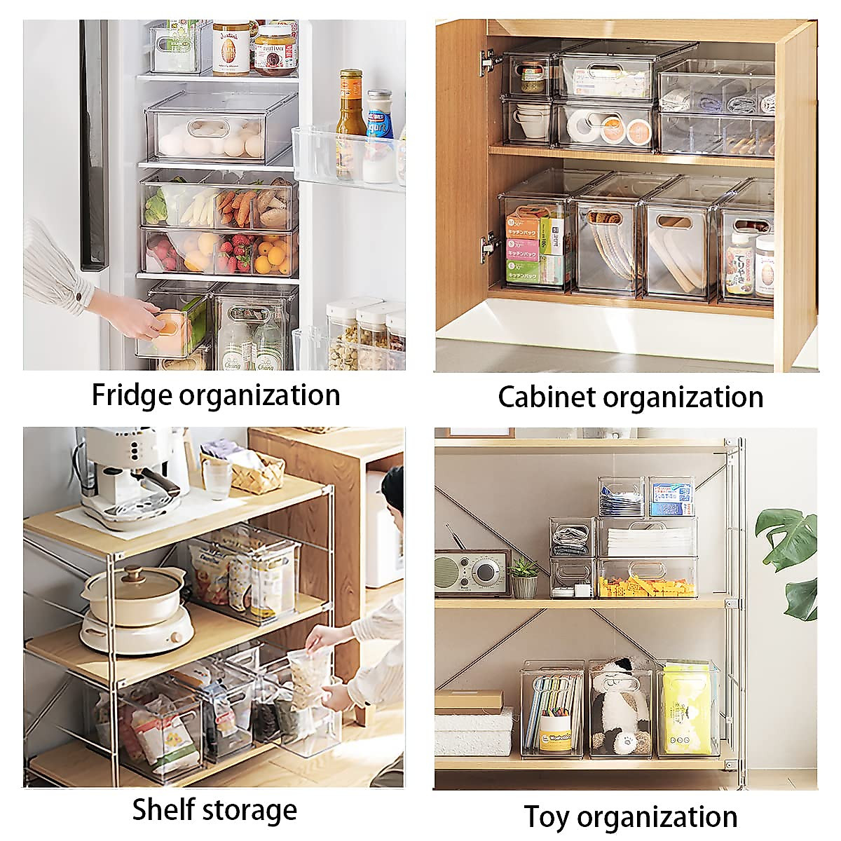 MineSign 4 pack Stackable Refrigerator Organizer Bins Pull-Out Drawers for Fruit and Veggies Storage Organizer for Fridge Clear Drawer Containers with Handle Divided Organization for Produce Saver