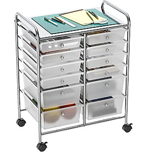 Simple Houseware 12 Drawers Rolling Storage Cart + 6-Pack Plastic Bin Organizer