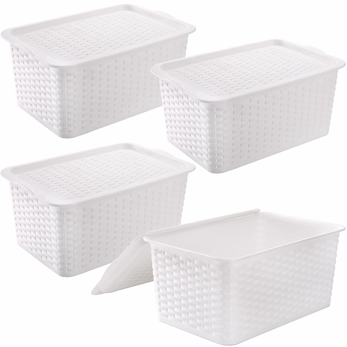 Dicunoy 3 Pack Lidded Storage Bins, Stackable Bathroom Storage Baskets with Lids, Small White Plastic Pantry Organizer with Handle for Kitchen, RV, Lockers, Classrooms, School, Toys, 11" x 7" x 5"