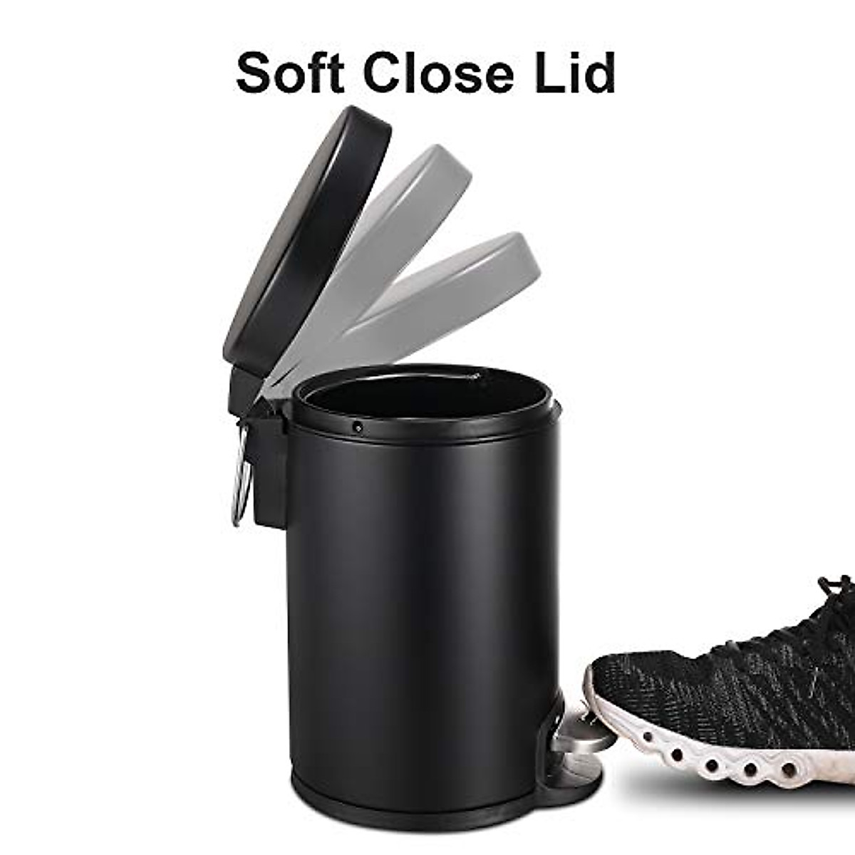 YCTEC 0.8 Gallon/3 Liter Mini Trash Can with Lid Soft Close and Removable Inner Waste Basket, Round Small Garbage Can, Step Trash Bin for Bathroom Bedroom Office Nursery, Steel Pedal, Black