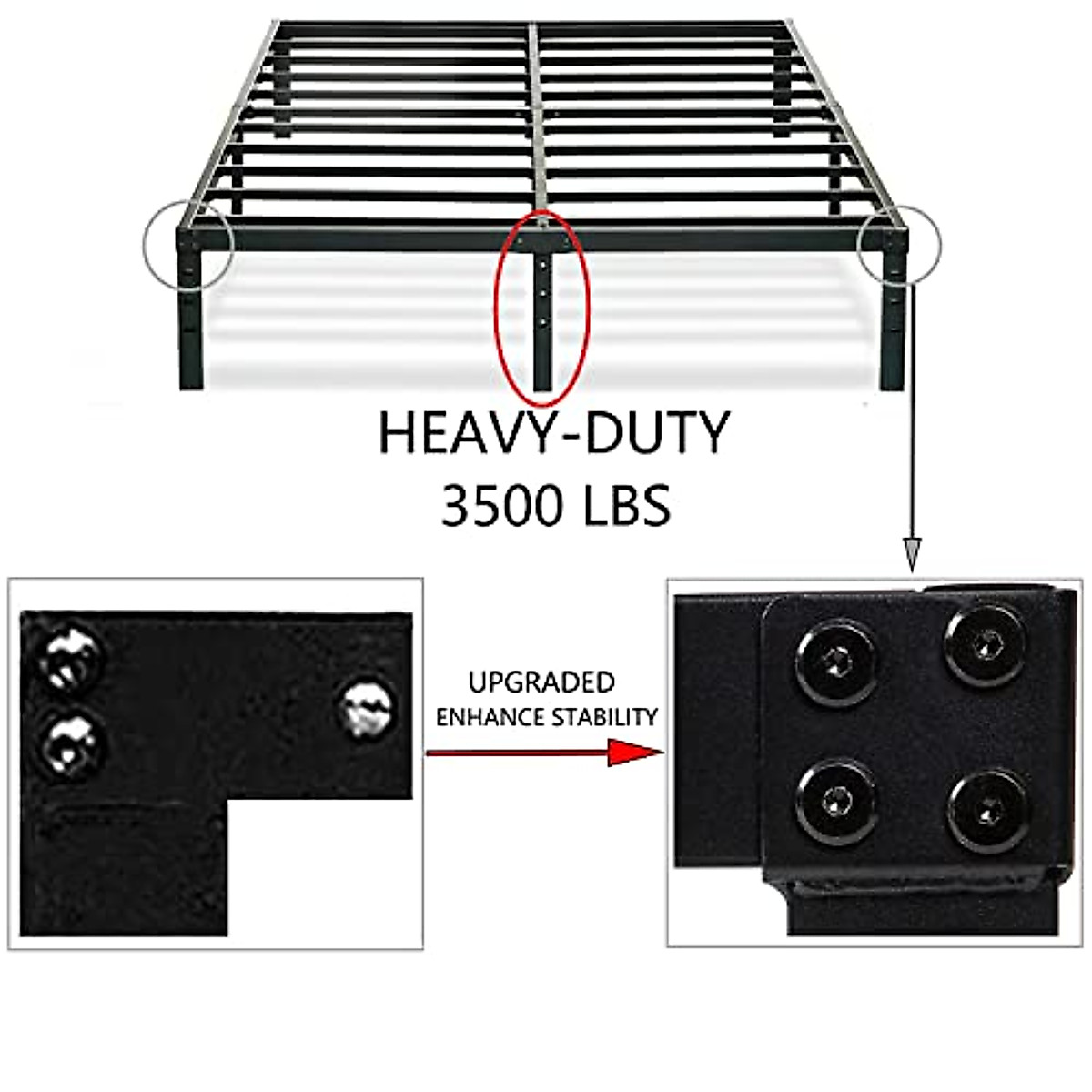 QUALEONA Full Bed Frame, 14 Inches Platform Bed Frame, 3500lbs Heavy Duty Steel Slat Anti-Slip Support, No Box Spring Needed, Noise Free, Easy Quick Assembly, Underbed Storage Space, Black